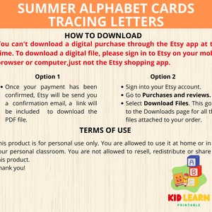 Summer Alphabet Cards,summer Alphabet Cards Tracing Letters,letter ...