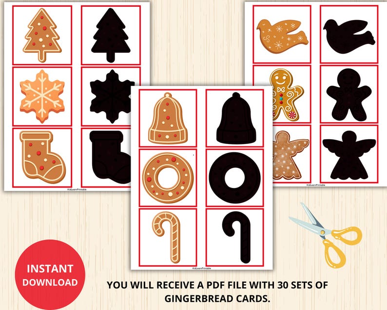 Gingerbread Shadow Matching Cards,xmas Shadow Matching,xmas Montessori ...