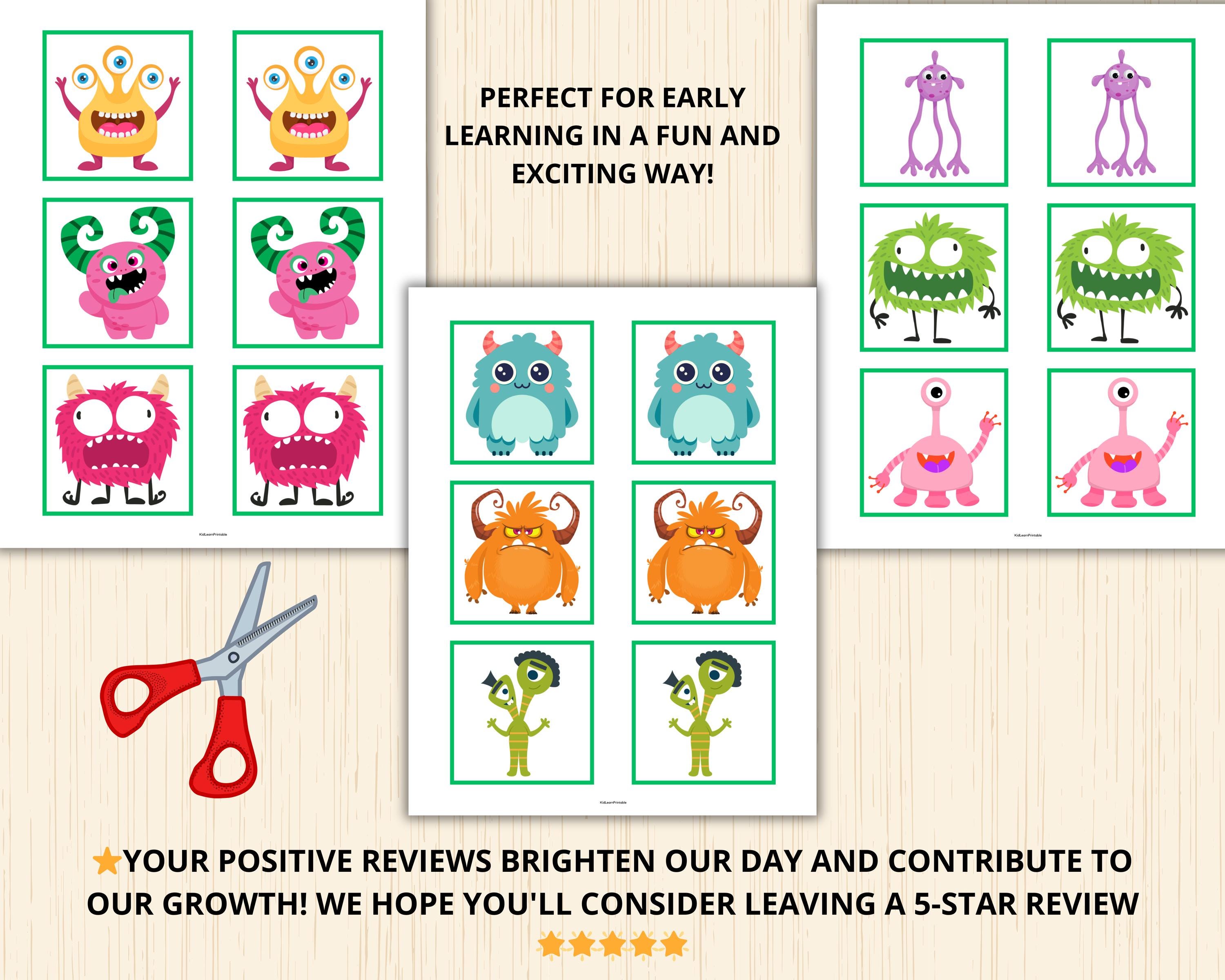 Monsters Memory Game for Kids,fun Monsters Matching Activity,memory ...