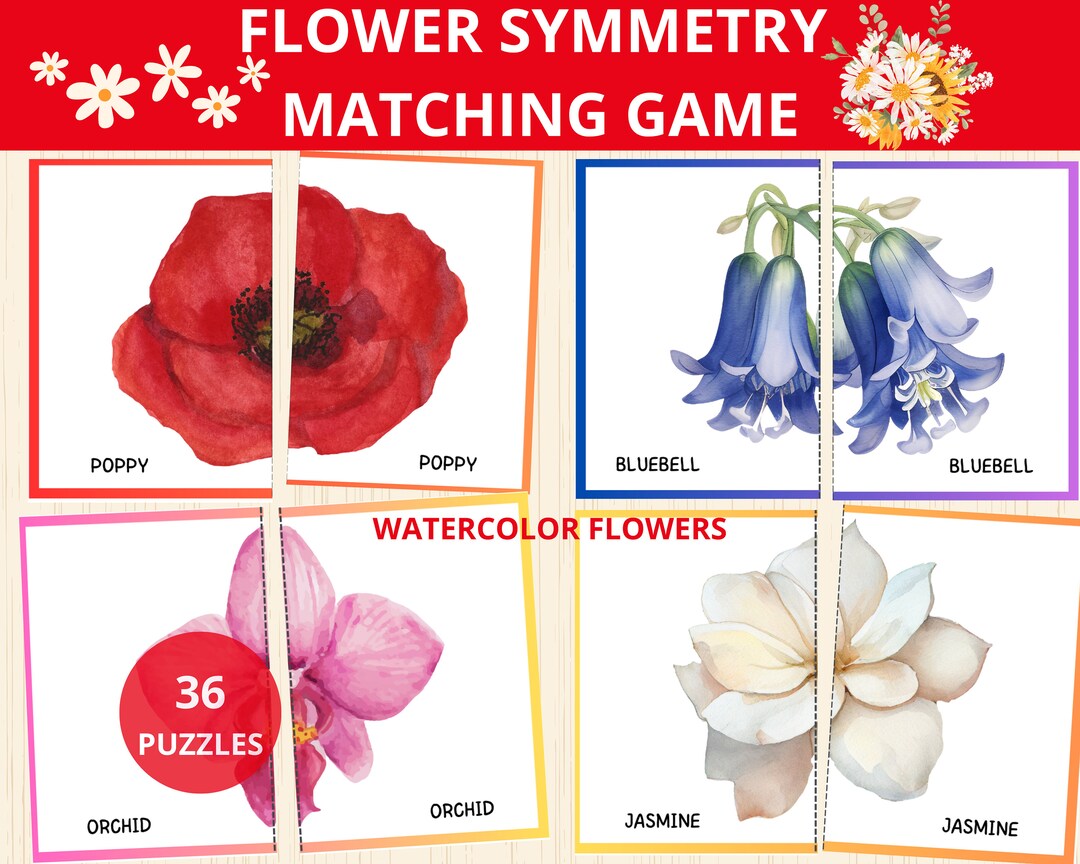 Flower Symmetry Puzzles,flower Matching Activity,spring Puzzle,spring ...