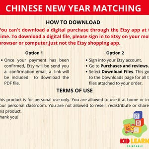Chinese New Year Matching Game,matching Activity for Kids,lunar New ...