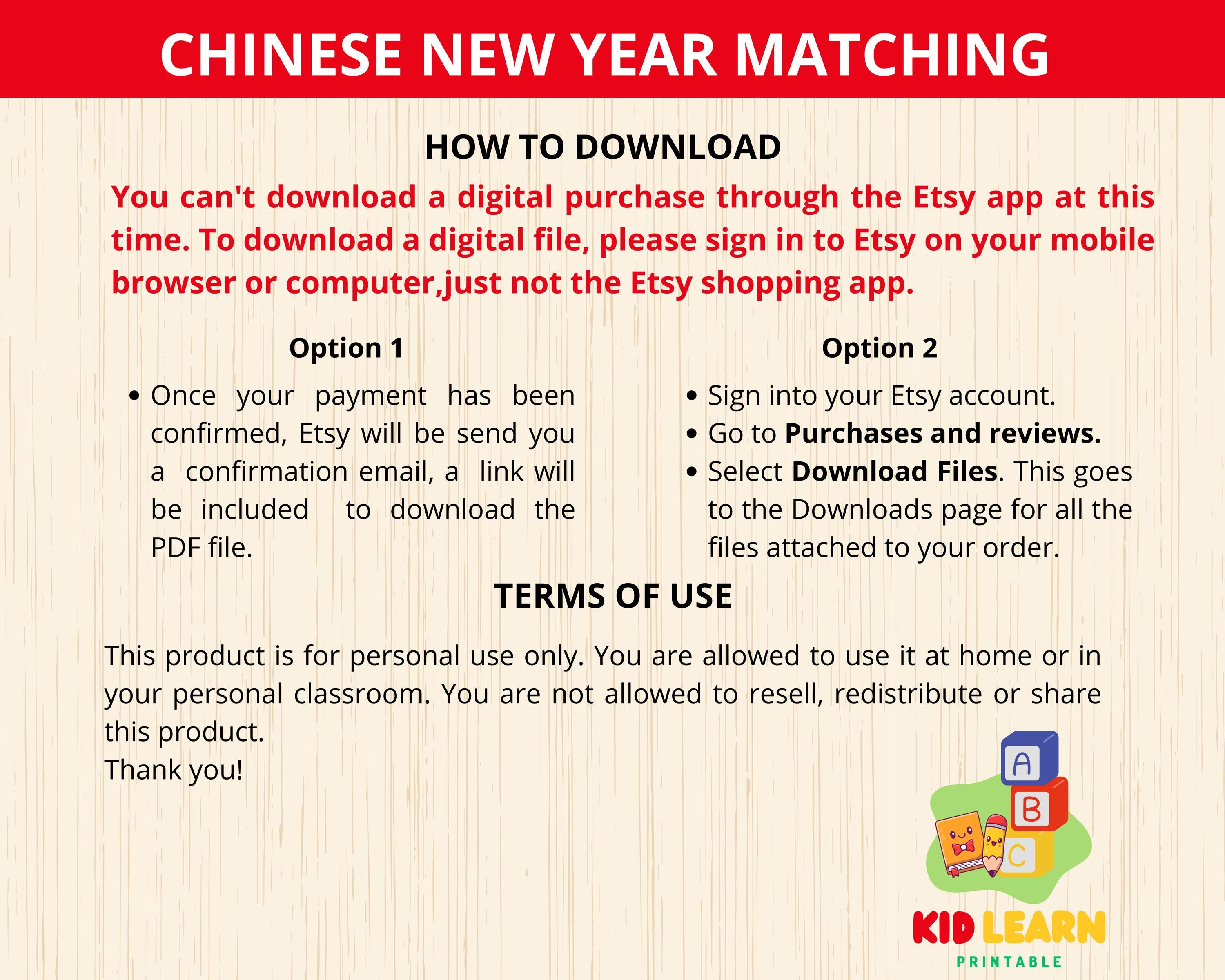 Chinese New Year Matching Game,matching Activity for Kids,lunar New ...