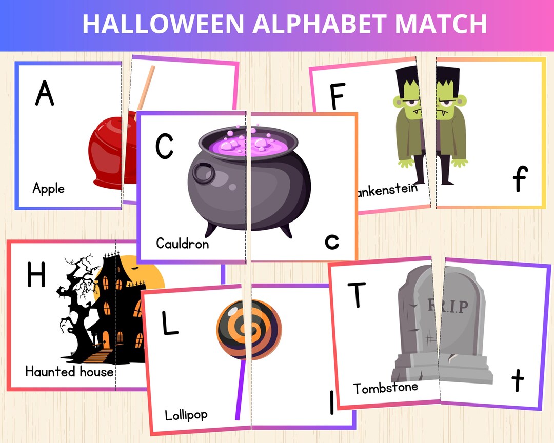 Halloween Alphabet Game,halloween Letter Match,vocabulary Cards ...