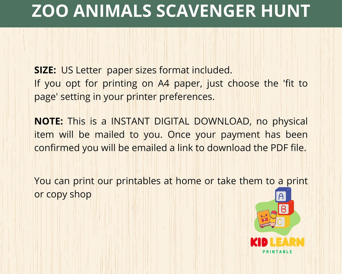 Zoo Scavenger Hunt,treasure Hunt,zoo Animals Hunt,animal Scavenger Hunt ...