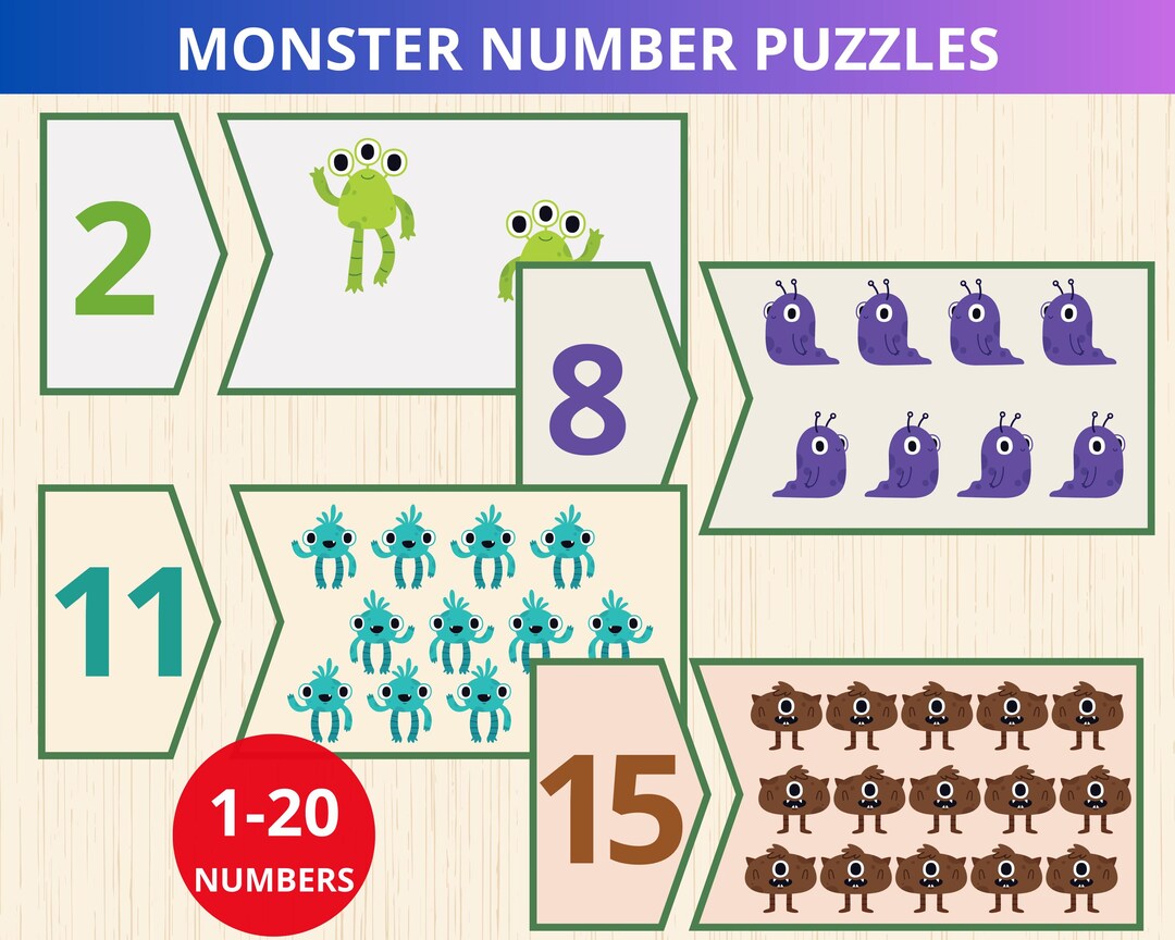 Monster Number Matching Activity,monster Number Match Puzzle,monster ...