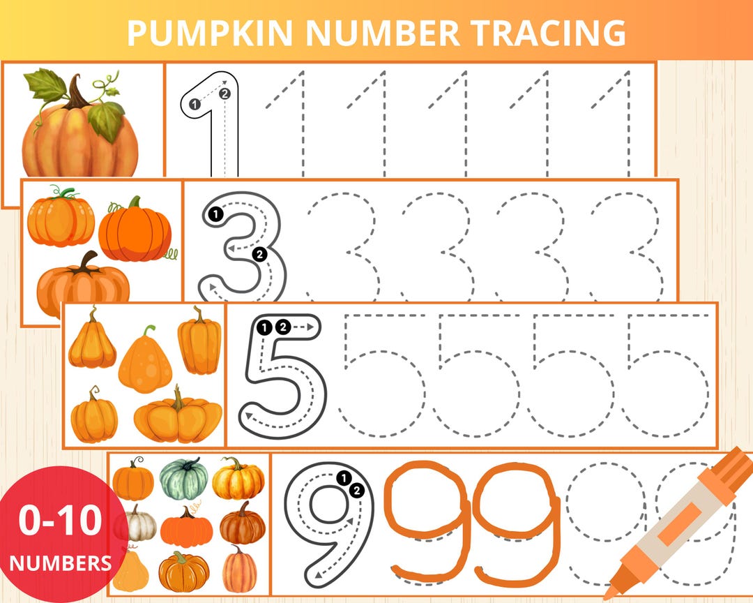 Pumpkin Number Tracing,handwriting Practice,writing Skills,tracing ...