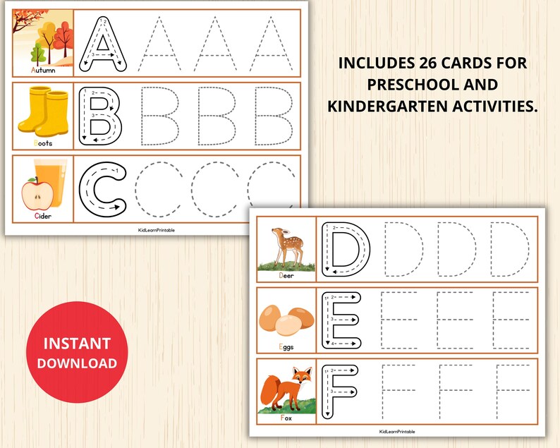 Autumn Alphabet Cards,tracing Letters,fall Letter Tracing,fall Tracing ...