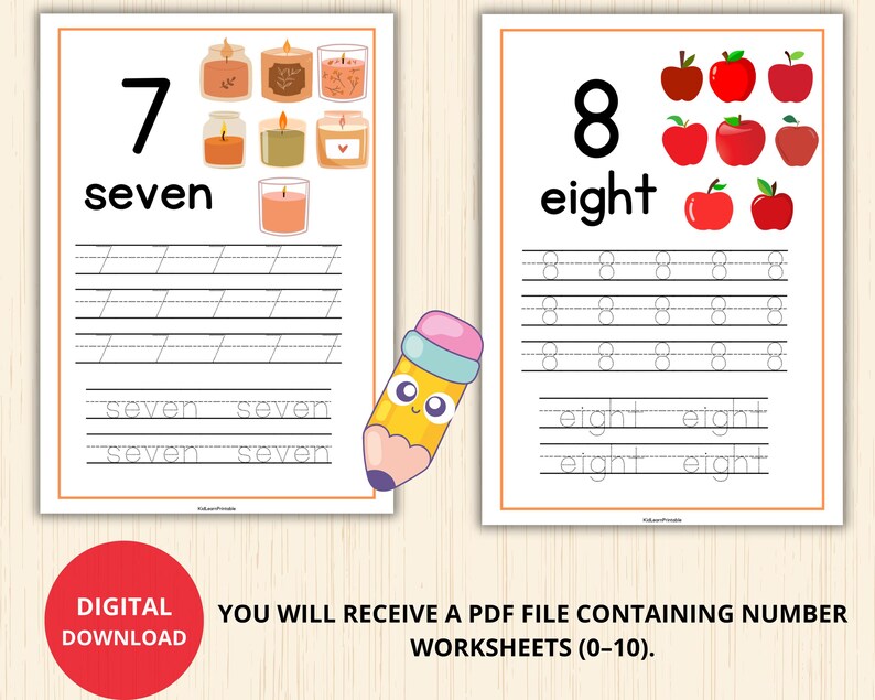 Fall Number Tracing Worksheets,autumn Numbers Writing Practice ...