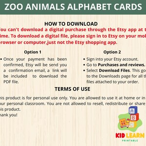 Zoo Animal Alphabet Cards,animals Flashcards,animals Montessori,safari ...