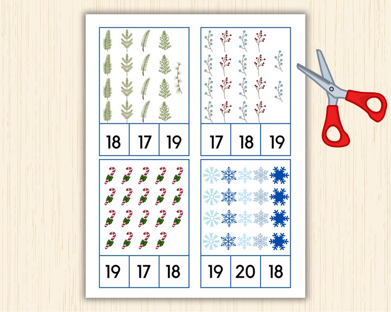 Winter Count and Clip Cards 1-20, Printable Preschool Math, Counting ...