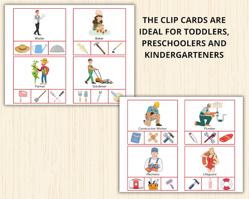 Occupations Cards,community Helpers Clip Card,professions Printable ...