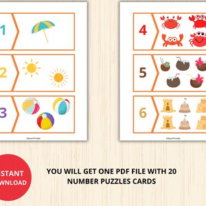 Summer Number Matching,summer Puzzle,counting Activity,preschool,number ...