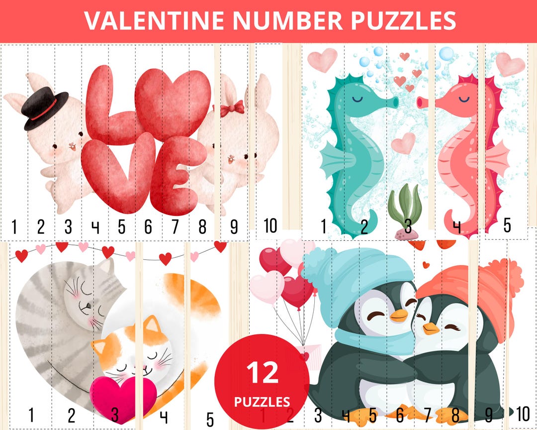 Valentine Number Sequence Puzzles,valentine's Day Puzzle,preschool ...