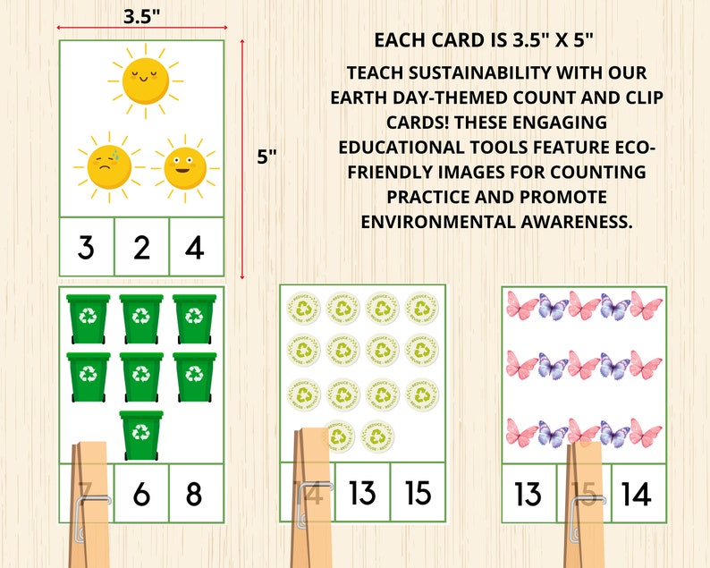 Earth Day Count and Clip Cards,numbers 1-20,counting Cards, Earth Day ...
