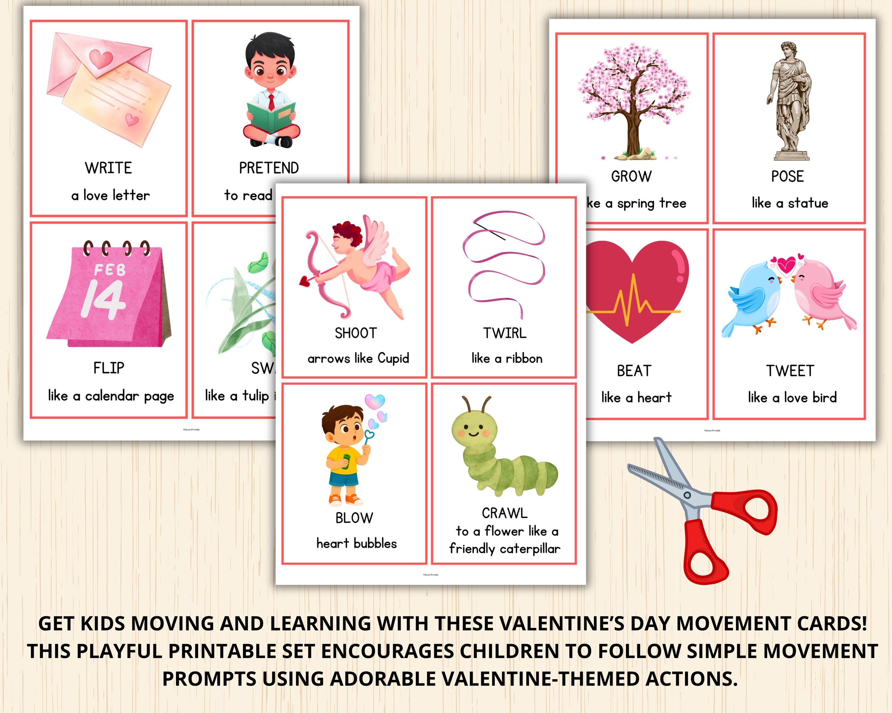 Valentine Movement Cards,valentine Classroom Activity,indoor Movement ...