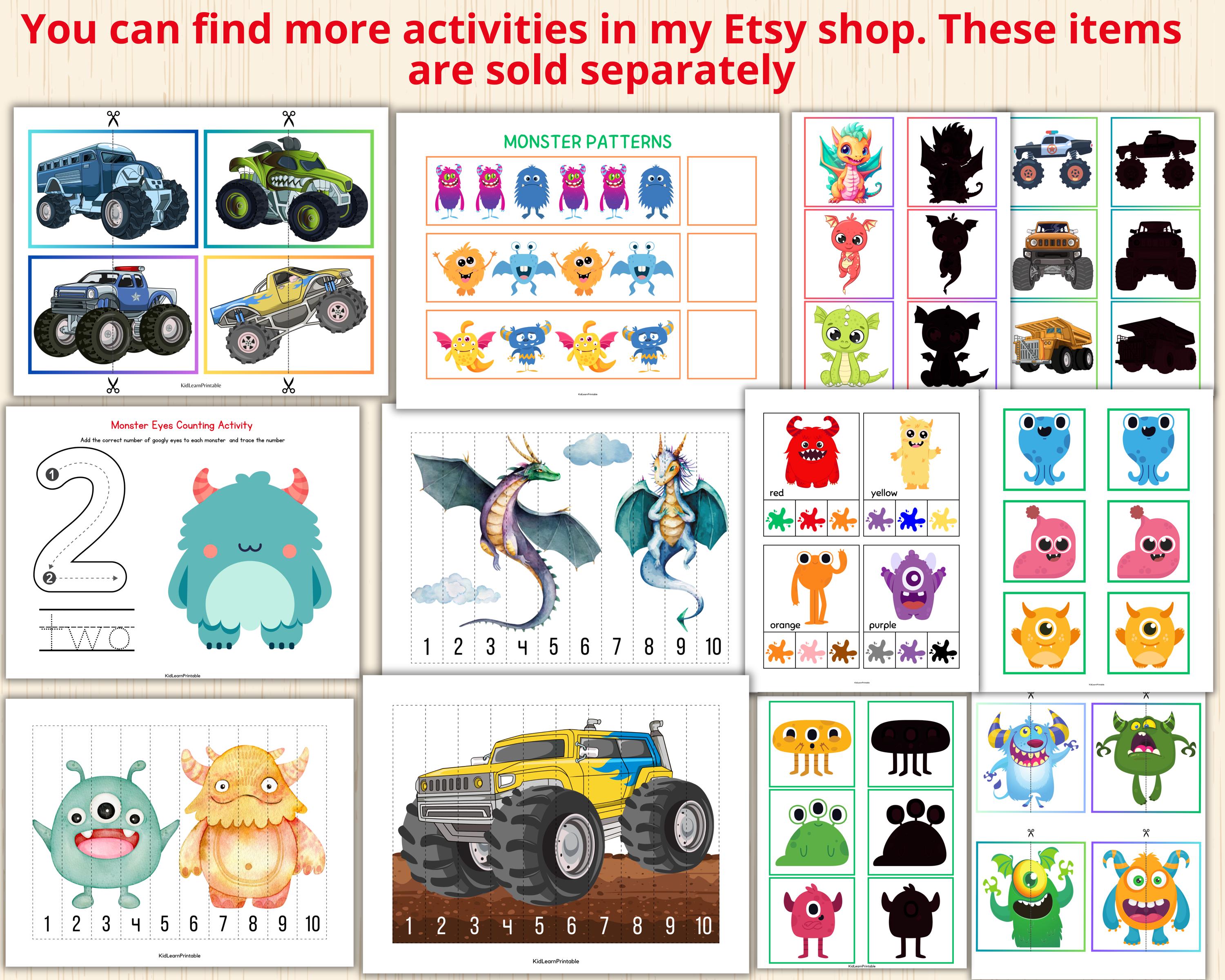 Monsters Truck Memory Game,monster Truck Matching Activity,memory Card ...