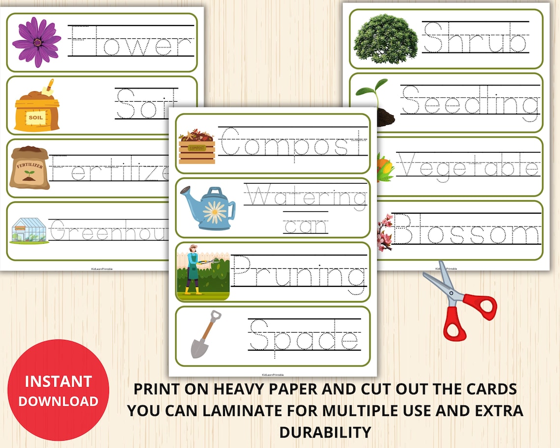 Garden Tracing Strips,garden Word Tracing Cards,nature Montessori ...