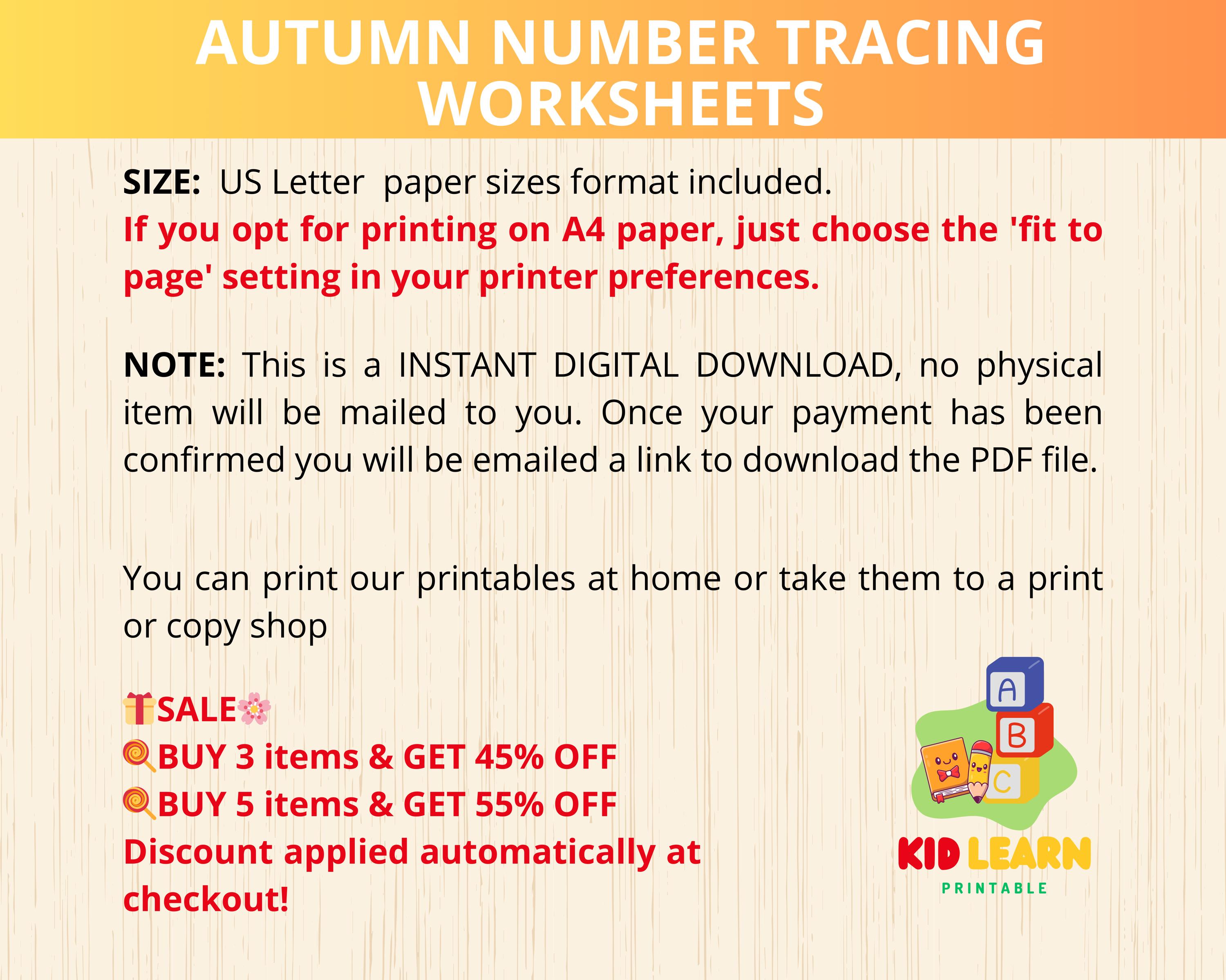 Fall Number Tracing Worksheets,autumn Numbers Writing Practice ...