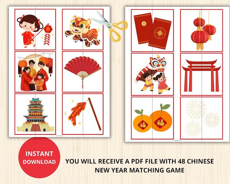 Chinese New Year Matching Game,matching Activity for Kids,lunar New ...
