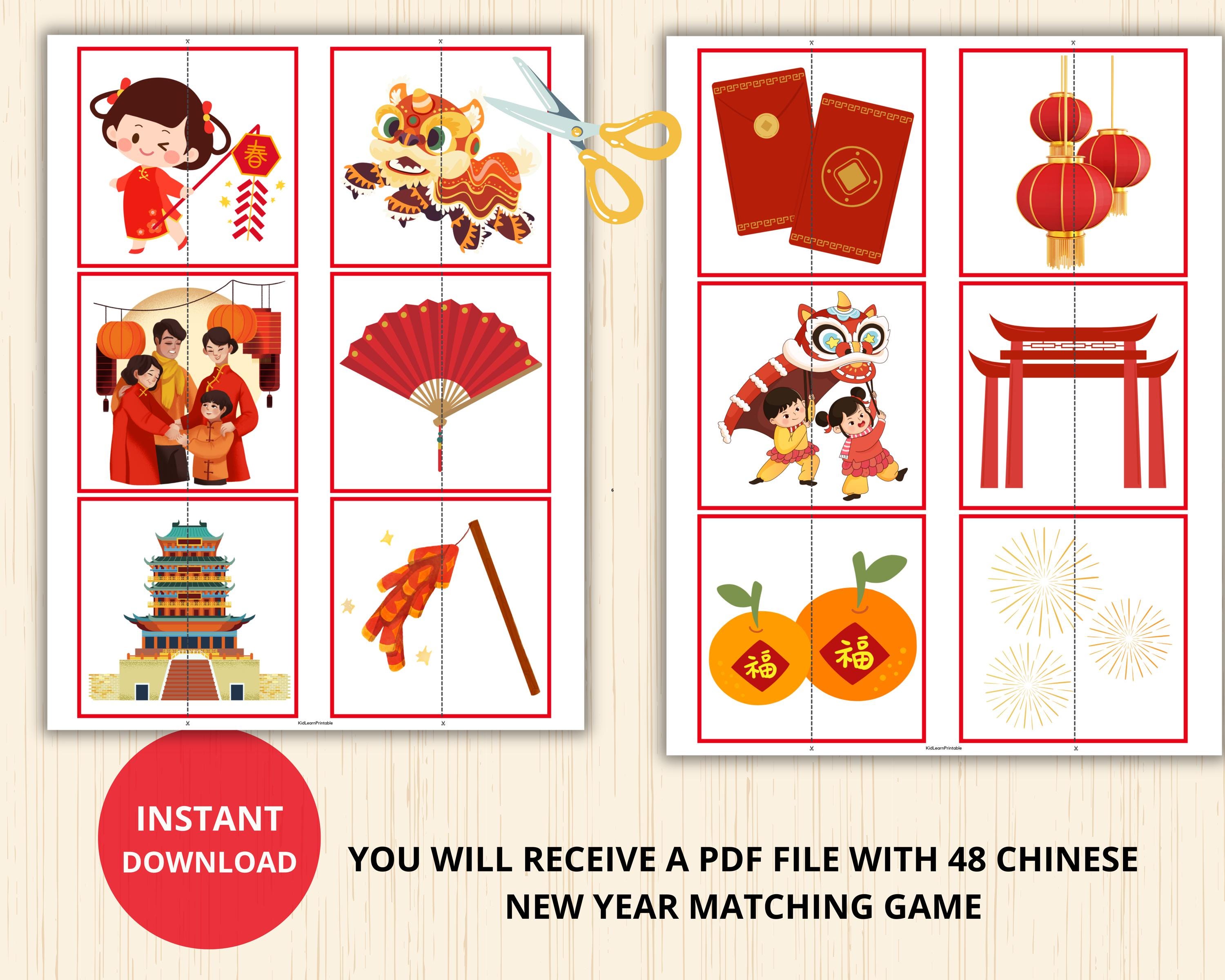 Chinese New Year Matching Game,matching Activity for Kids,lunar New ...