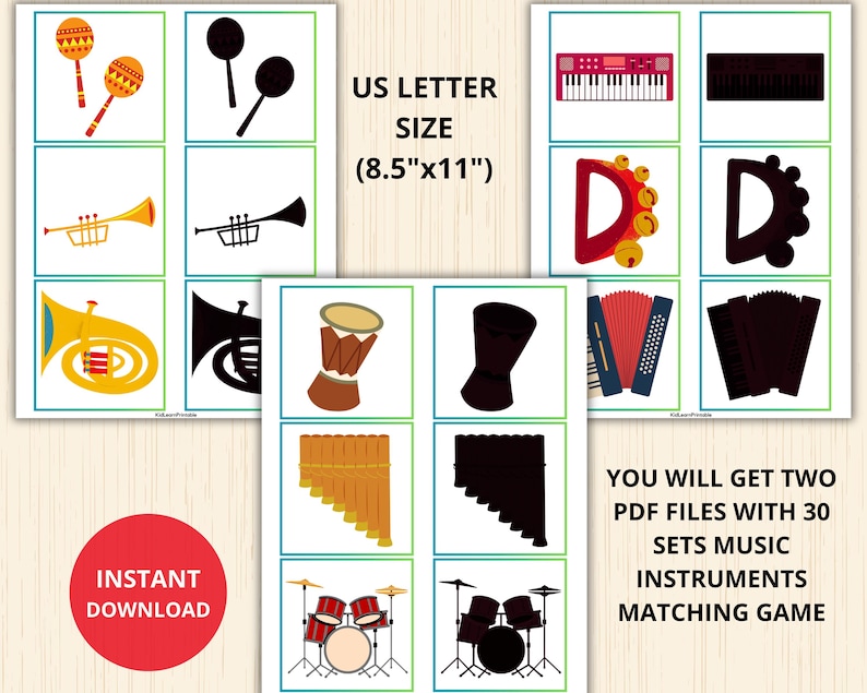 Music Instruments Shadow Matching Cards,music Preschool Activity ...