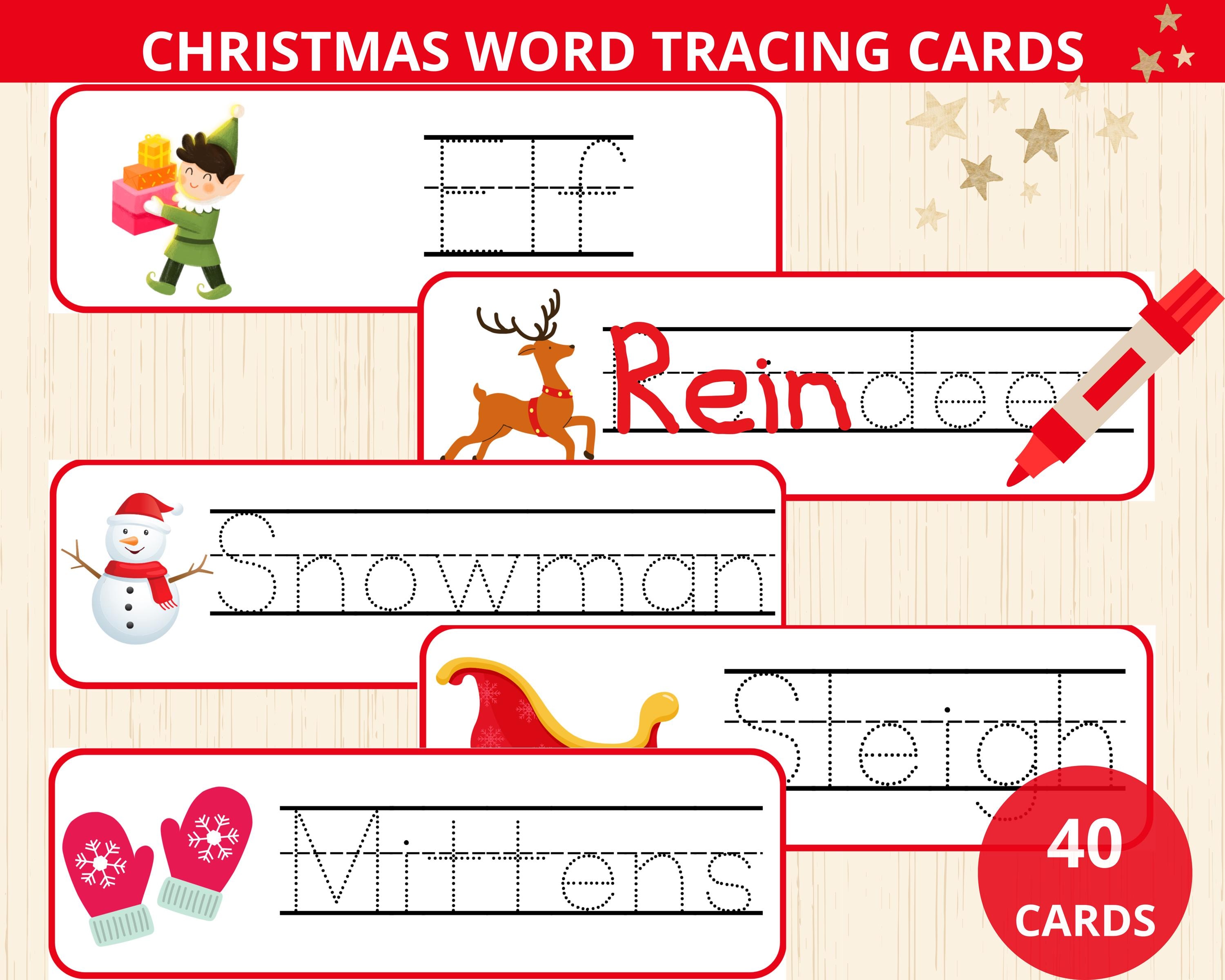 Christmas Word Tracing,xmas Tracing Strips,winter Montessori,christmas ...