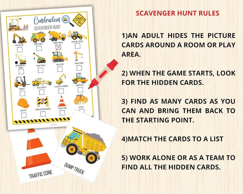 Construction Scavenger Hunt,vehicles Scavenger Hunt for Kids,indoors ...
