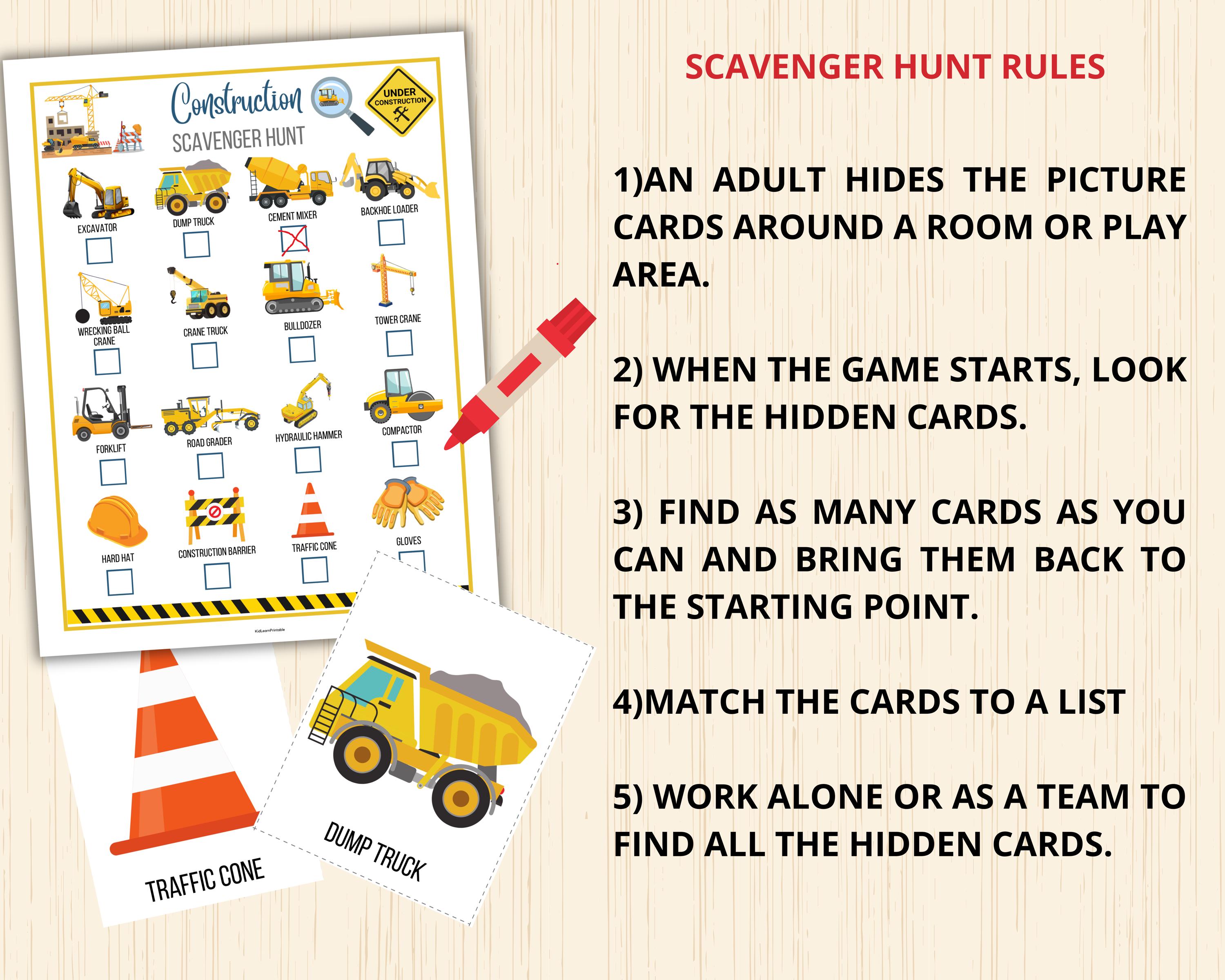 Construction Scavenger Hunt,vehicles Scavenger Hunt for Kids,indoors ...