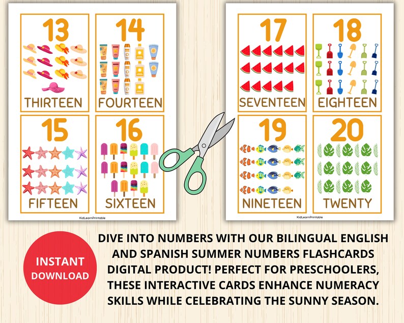 Summer Number Flashcards,numbers 1-20,numbers Bilingual Flashcards ...