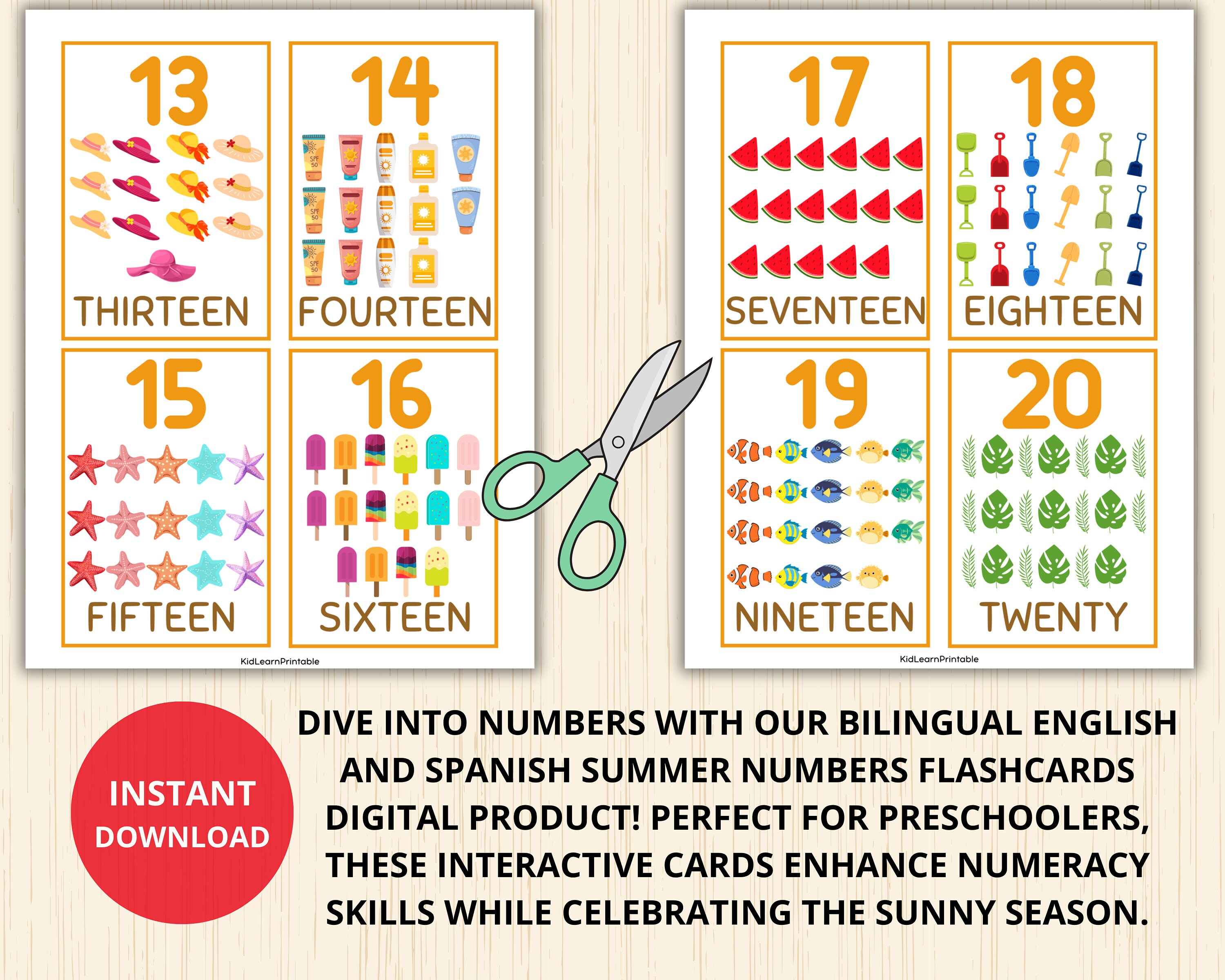 Summer Number Flashcards,numbers 1-20,numbers Bilingual Flashcards ...