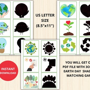 Earth Day Shadow Matching Cards, Earth Day Flashcards,environmental ...