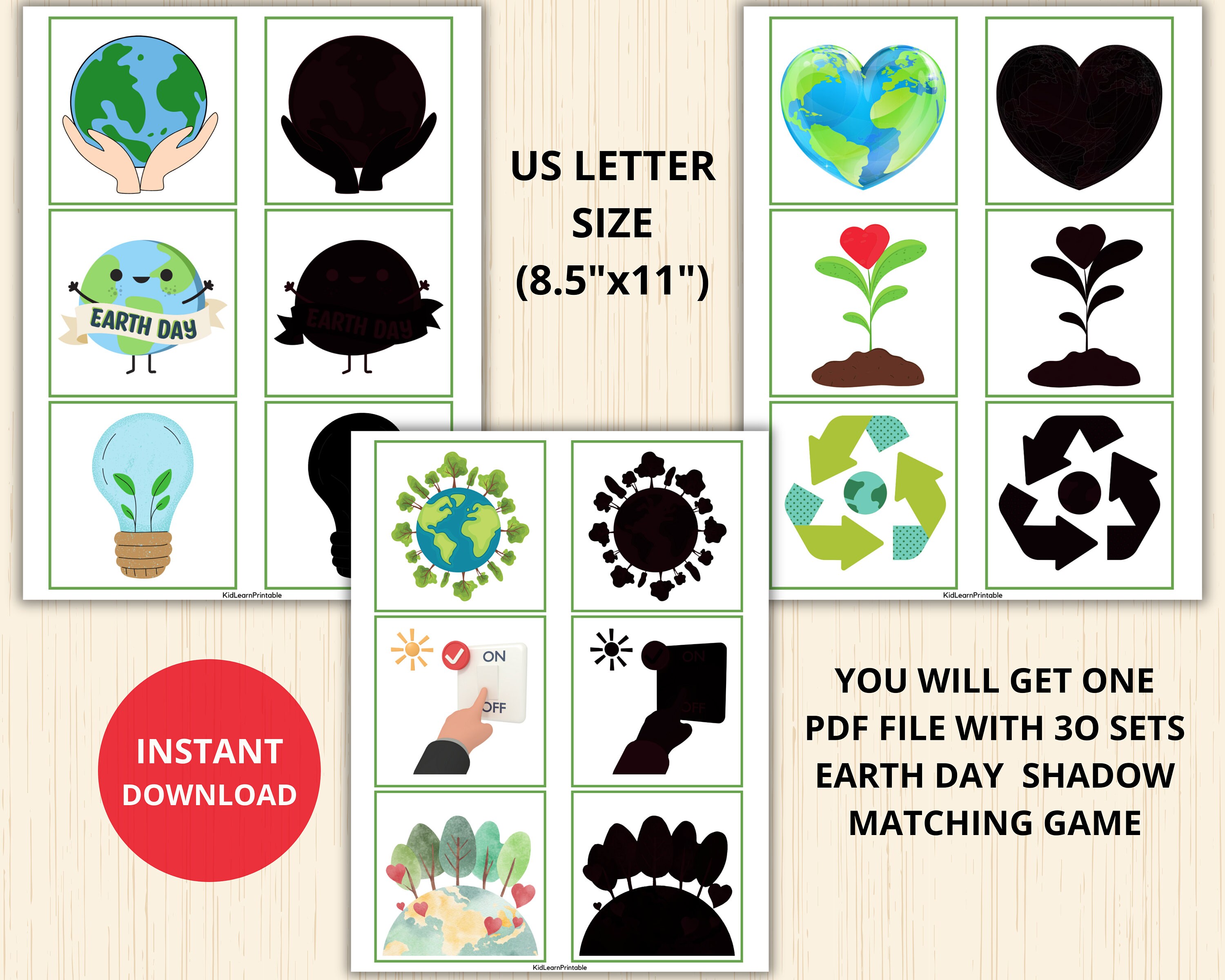 Earth Day Shadow Matching Cards, Earth Day Flashcards,environmental ...