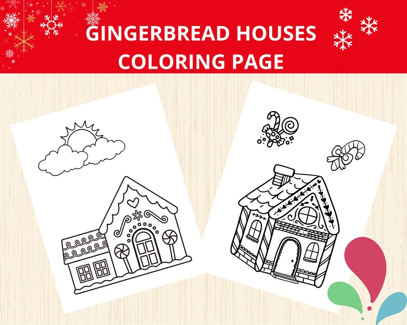 Gingerbread Houses Coloring Pages, Kids Christmas Coloring Sheets ...