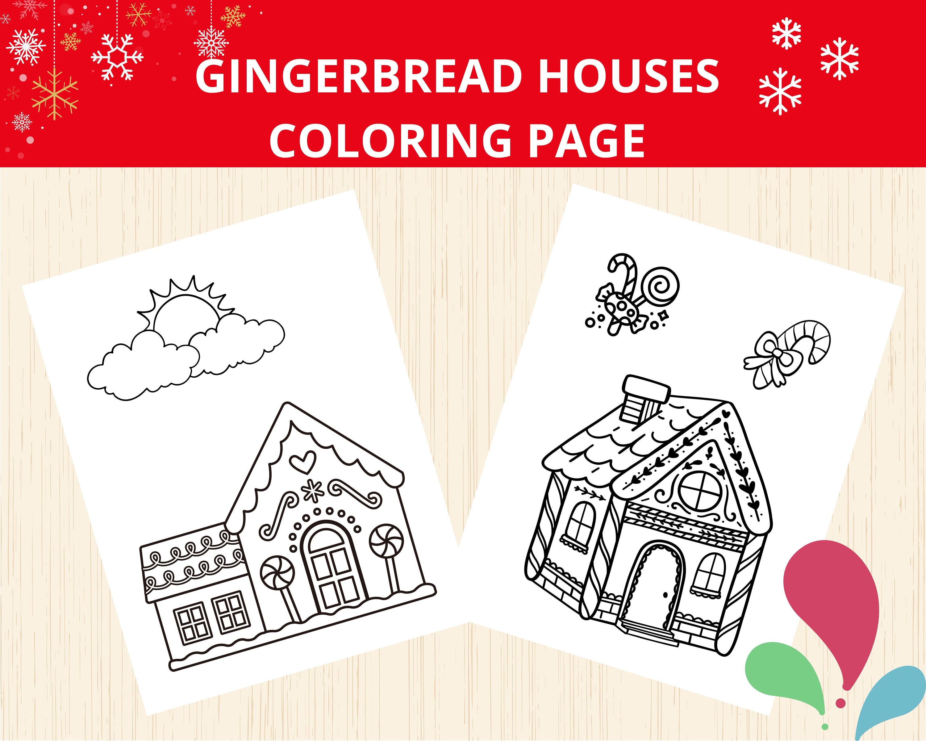 Gingerbread Houses Coloring Pages, Kids Christmas Coloring Sheets ...
