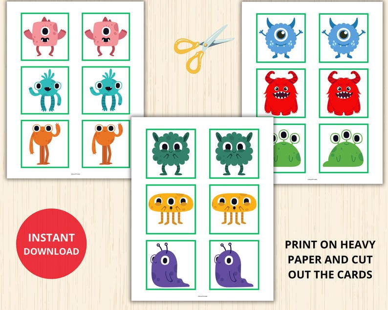 Monsters Memory Game for Kids,fun Monsters Matching Activity,memory ...