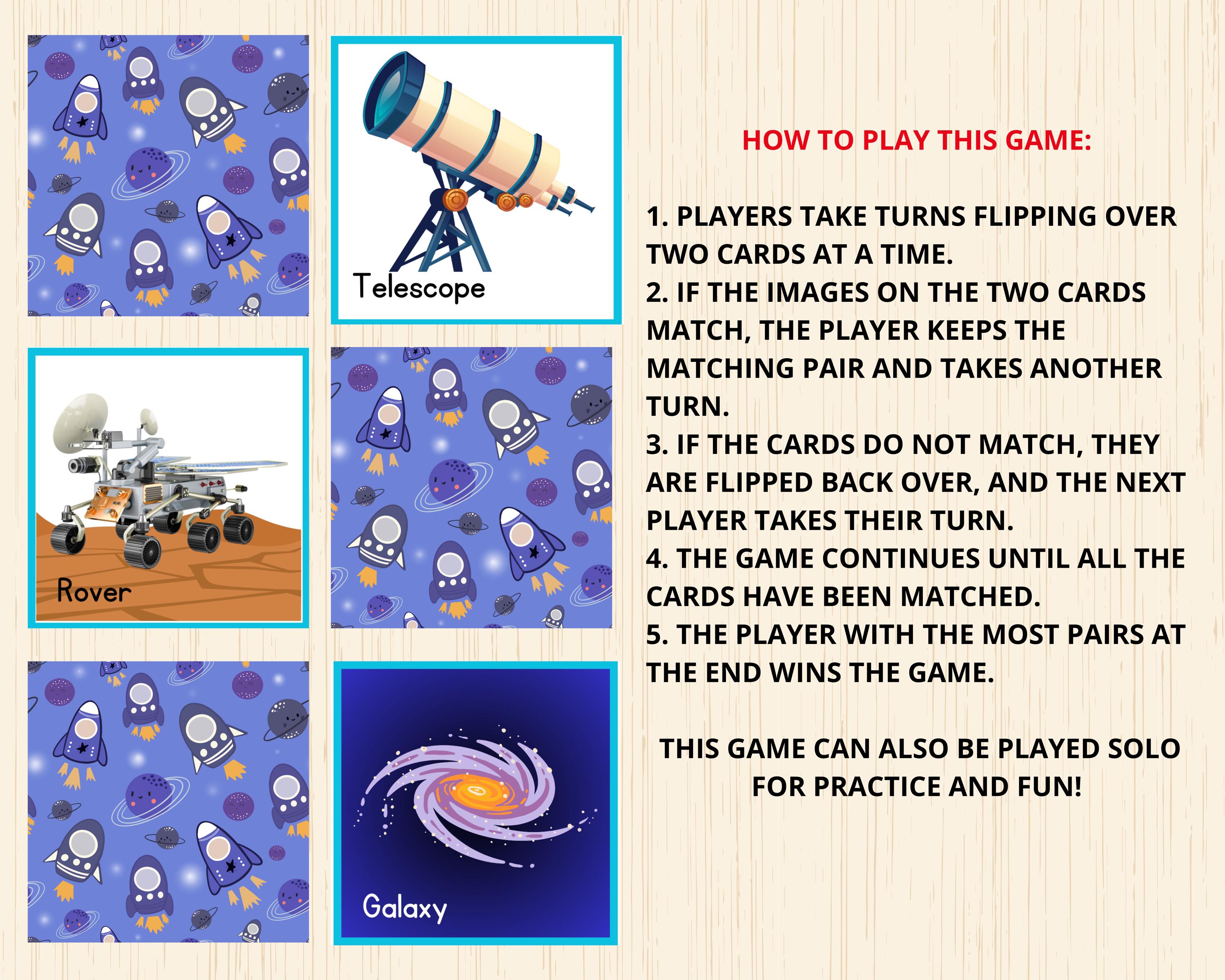 Space Memory Game,outer Space Matching Game,solar System Activity,space ...