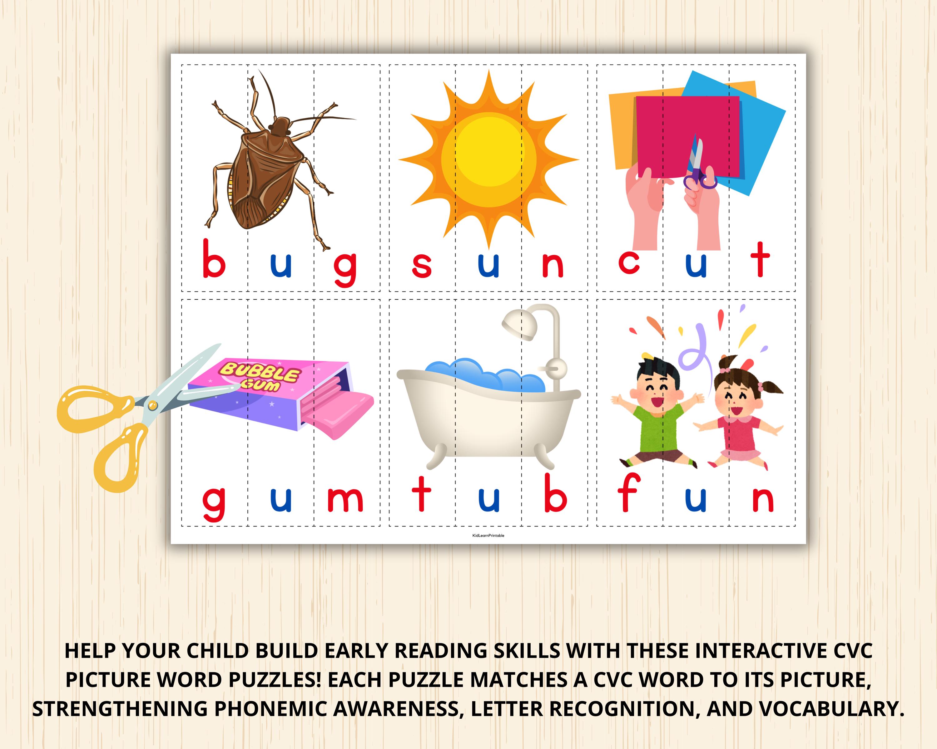CVC Picture Word Puzzles,cvc Montessori Cards,cvc Word Puzzles,word ...