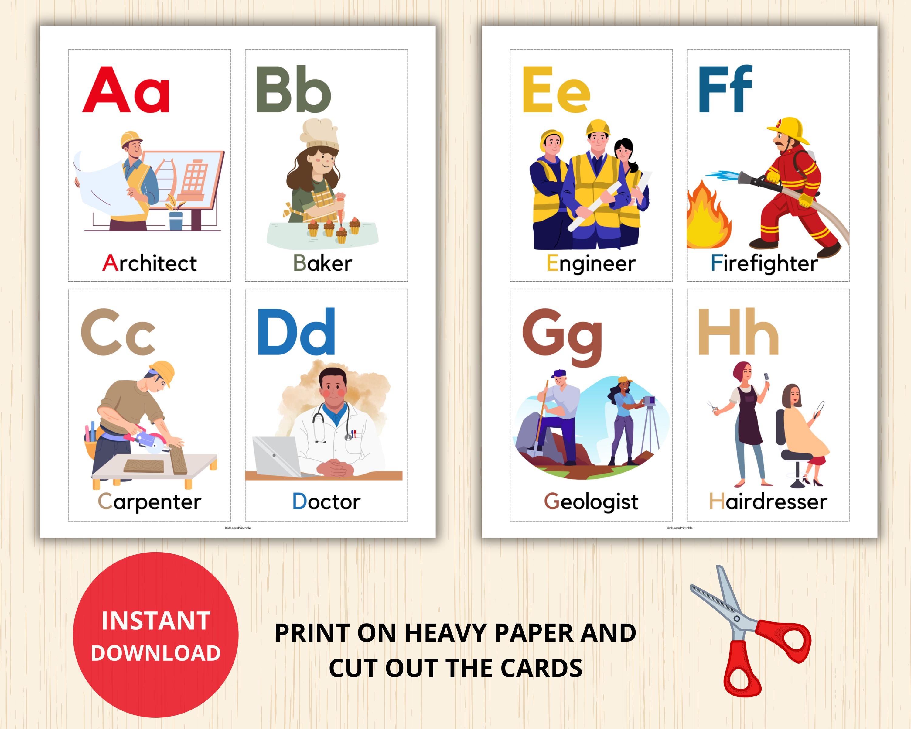 Occupation Alphabet Flashcards,alphabet Job Flashcards,profession Abc ...