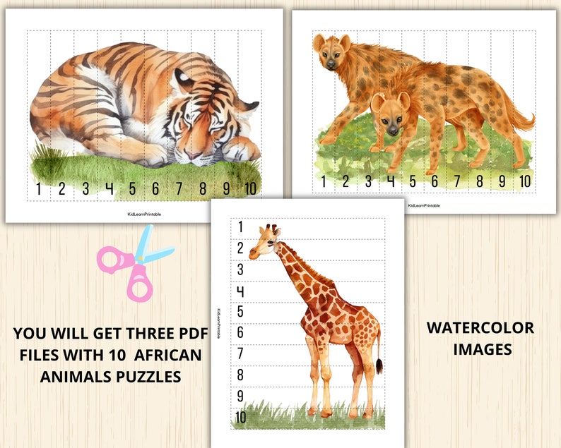 African Animal Number Puzzle, Numbers 1-10,african Animals Montessori ...