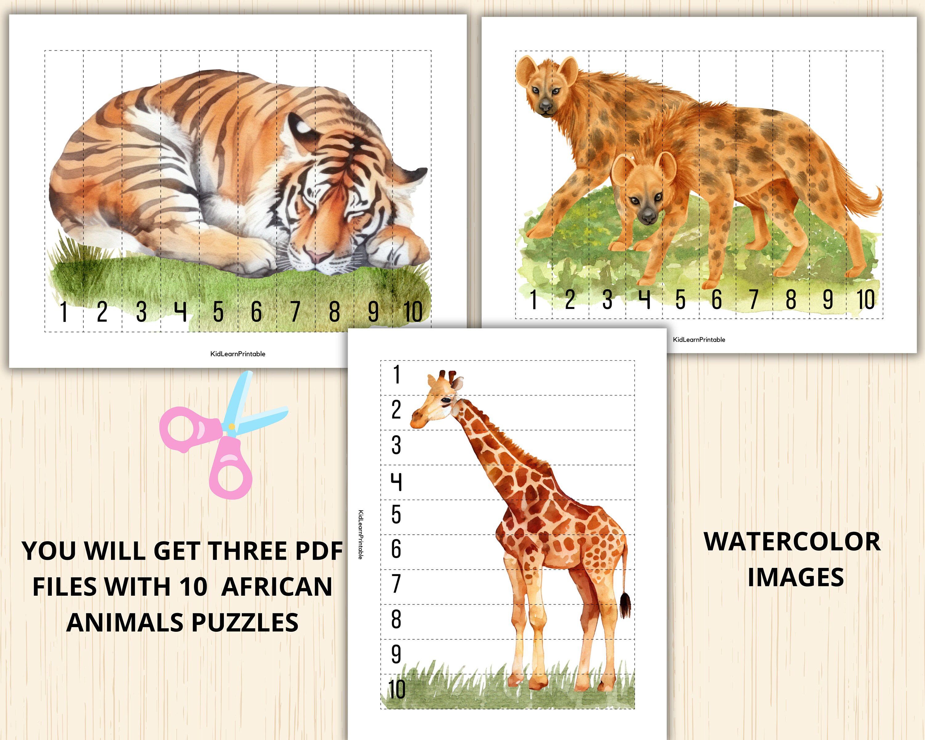 African Animal Number Puzzle, Numbers 1-10,african Animals Montessori ...