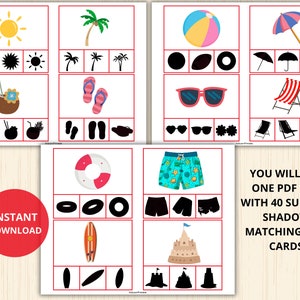 Summer Shadow Clip Cards,silhouette Matching,toddler Summer Matching ...