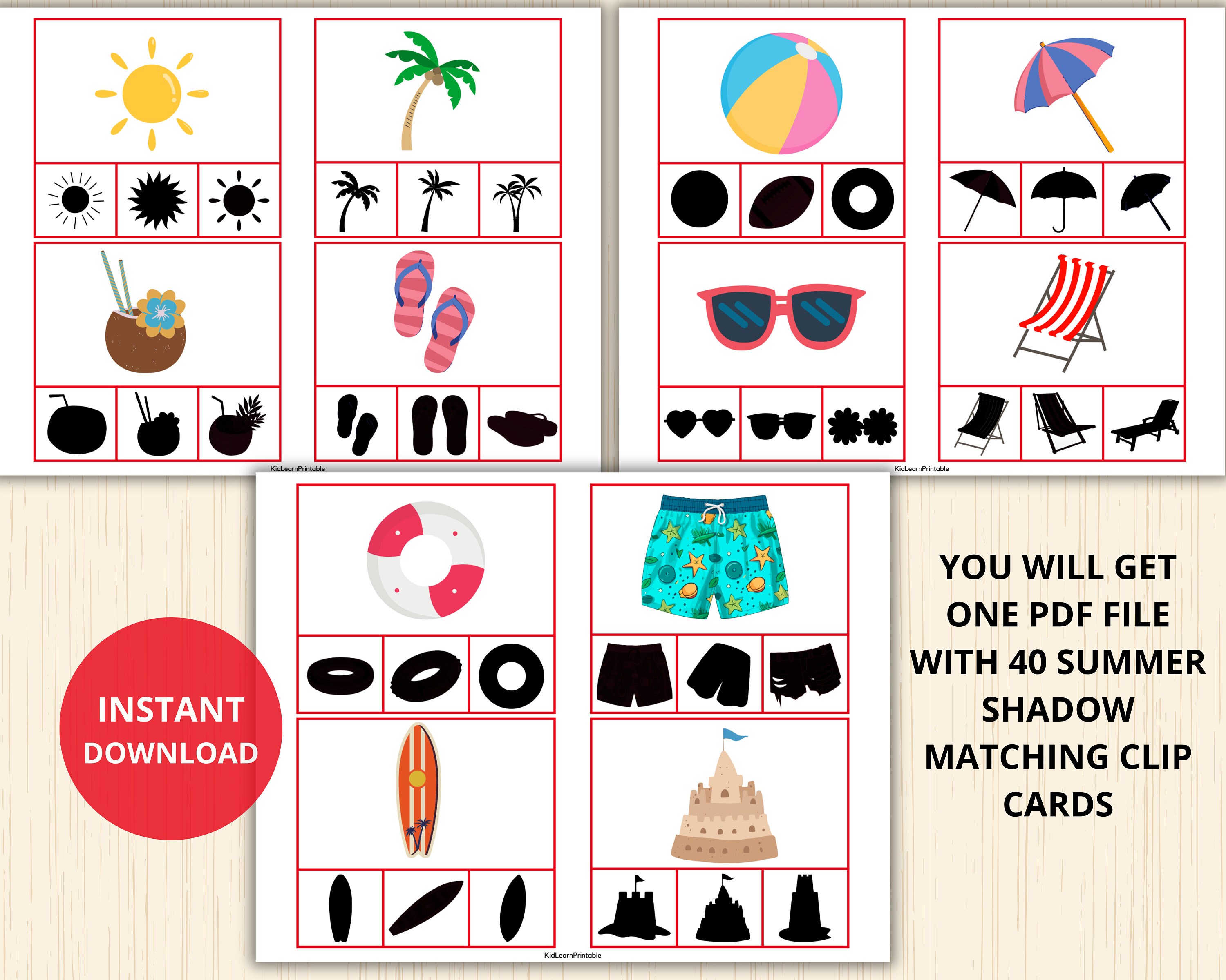 Summer Shadow Clip Cards,silhouette Matching,toddler Summer Matching ...