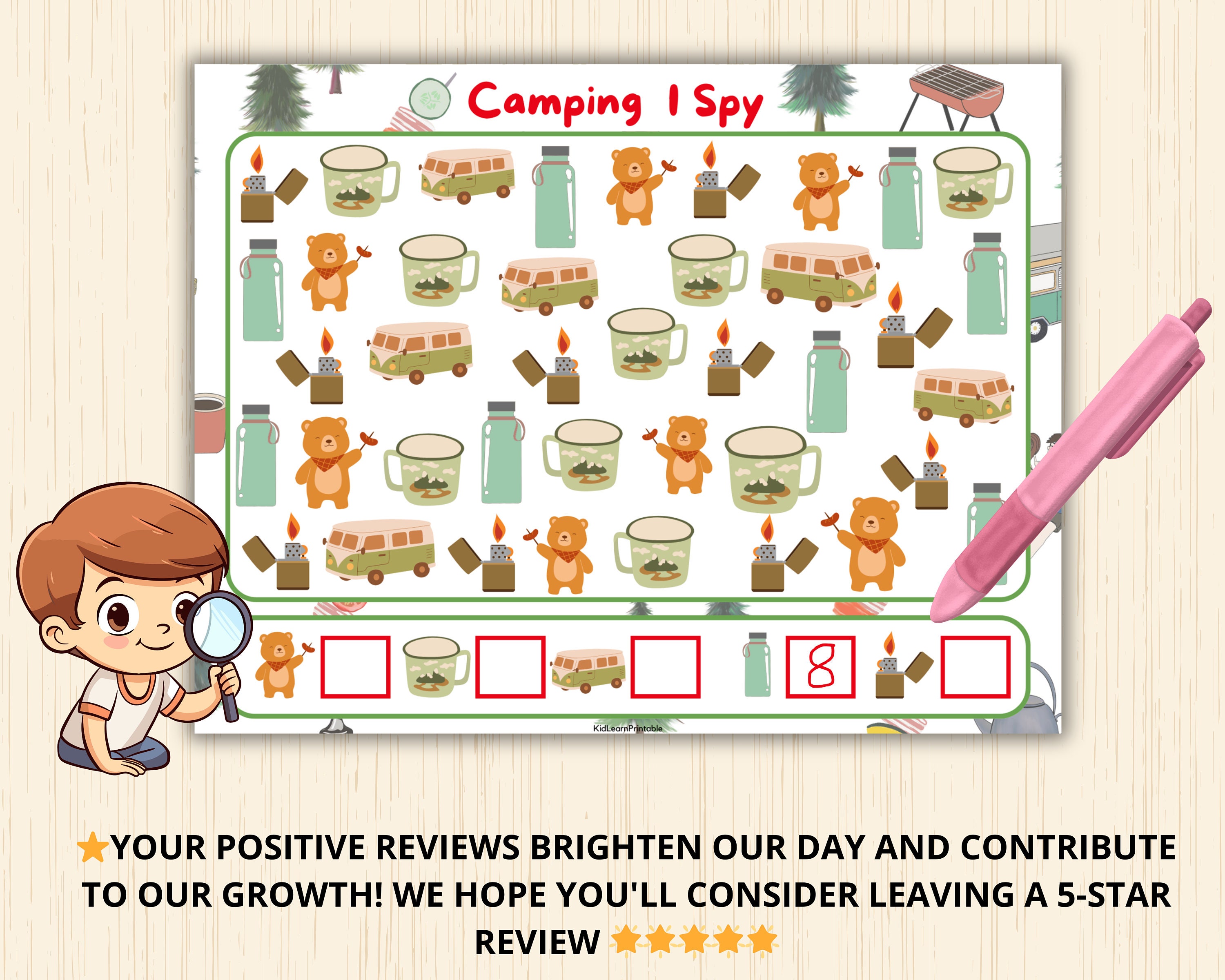 Camping I Spy Counting Activity,look and Find,summer I Spy,camping Busy ...