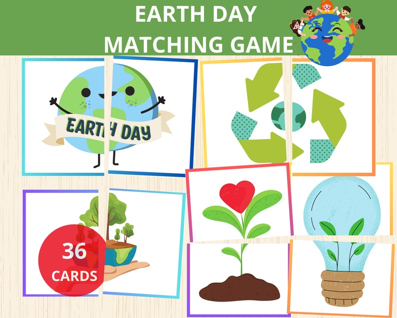 Earth Day Matching Game,earth Day Puzzles, Matching Activity, Game for ...