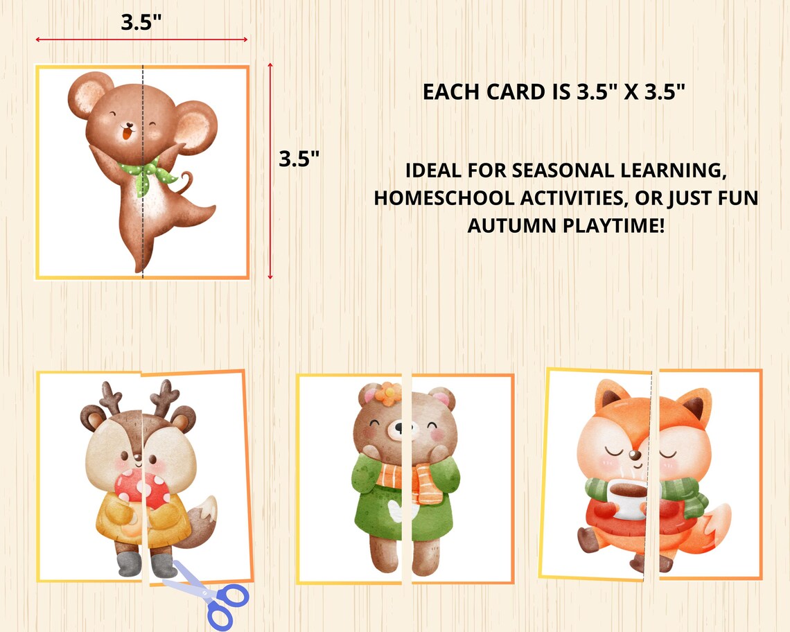 Autumn Animals Matching Game,fall Preschool Activity,matching Game for ...