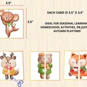 Autumn Animals Matching Game,fall Preschool Activity,matching Game for ...