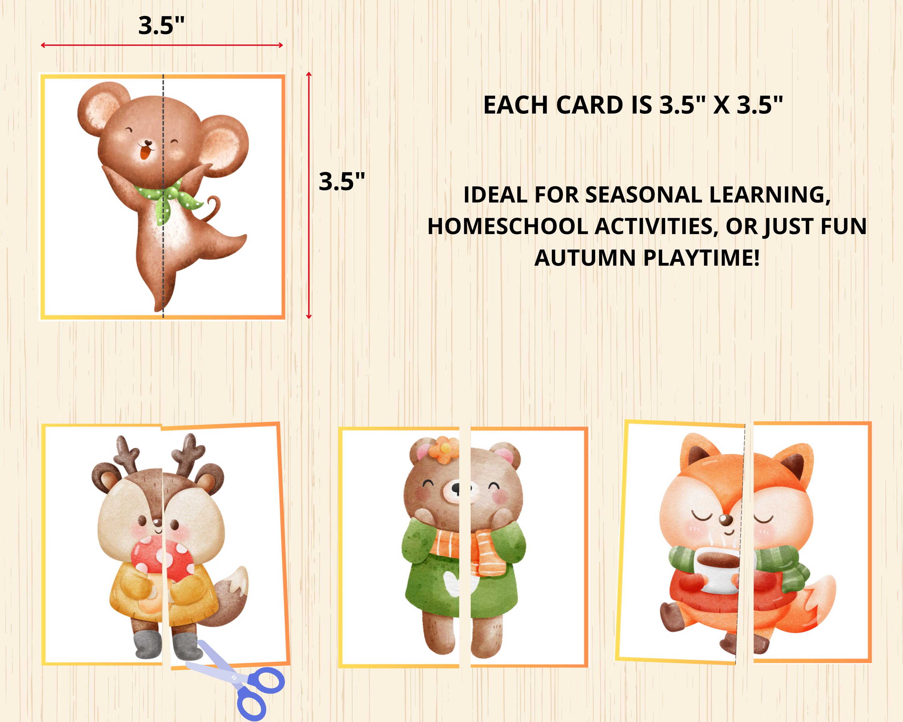 Autumn Animals Matching Game,fall Preschool Activity,matching Game for ...