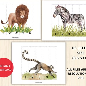 African Animal Number Sequence 1-5 Puzzles,african Animals Montessori ...