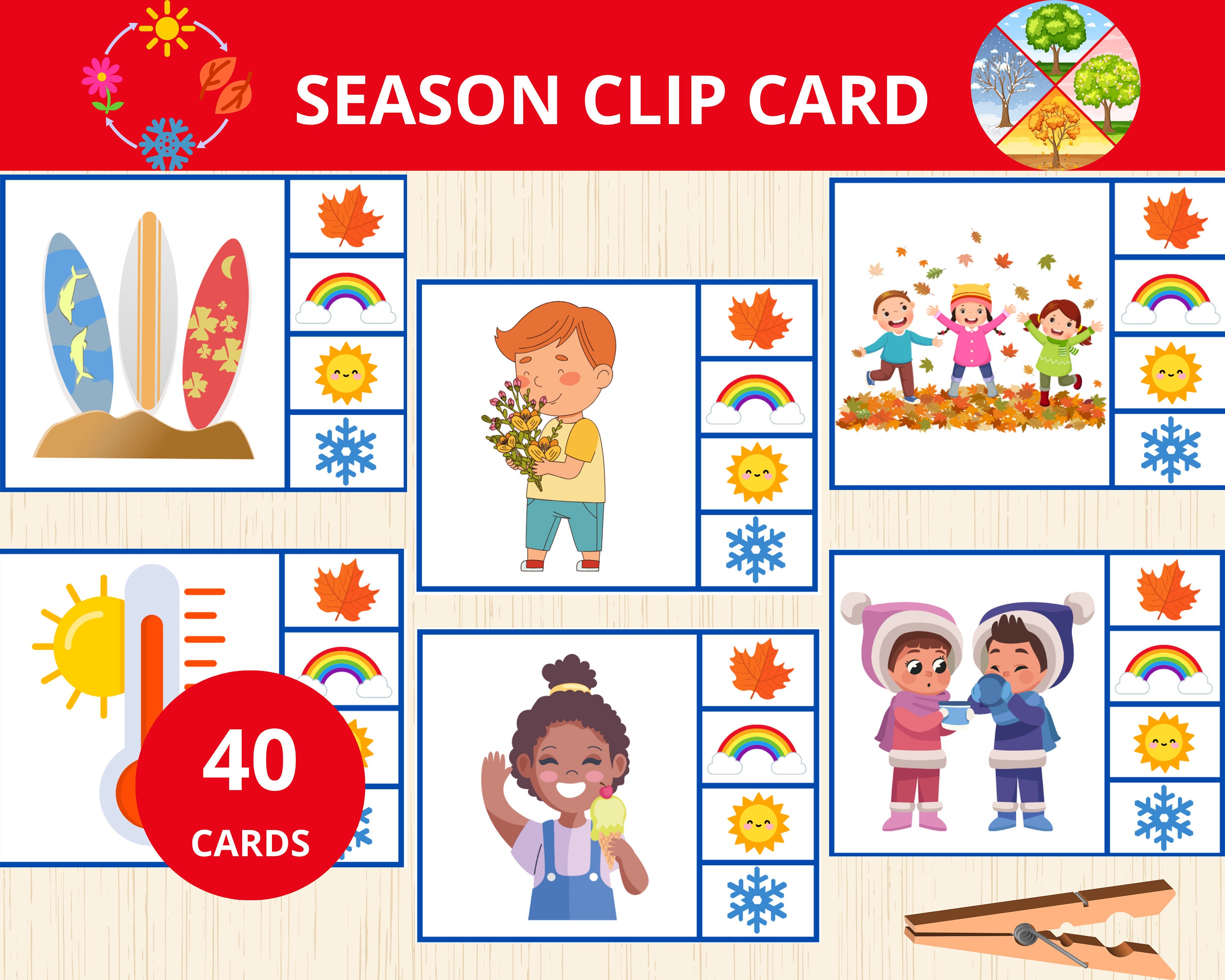 Season Clip Card, Season Sorting Game, Seasons Preschool,season Busy ...