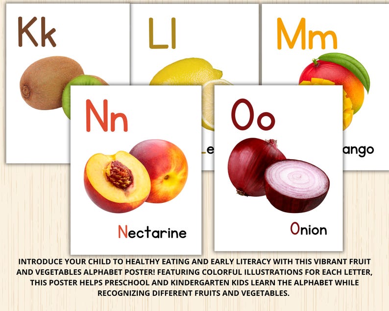 Fruit and Vegetables Alphabet Poster,fruit Flashcards,veggies A to Z ...